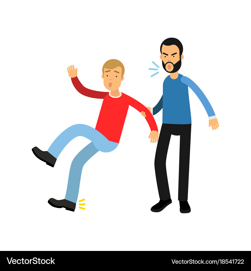Aggressive bearded man grabbed young guy by hand Vector Image