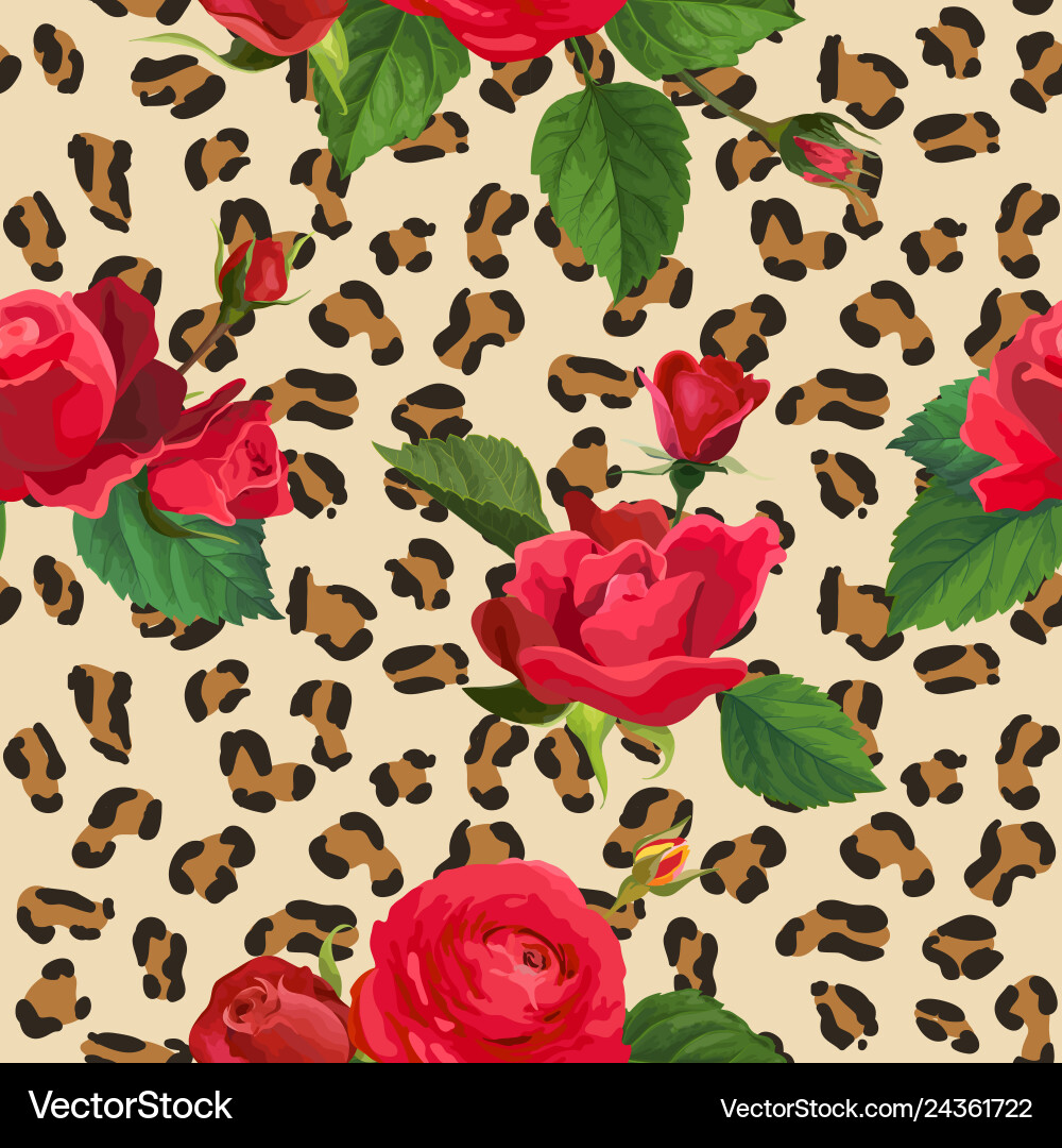 Flowers and leopard skin seamless pattern Vector Image