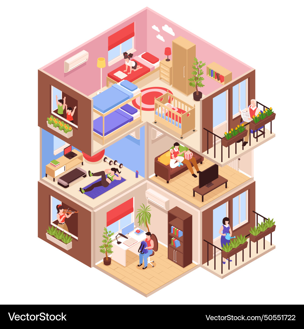 House neighbors isometric composition Royalty Free Vector