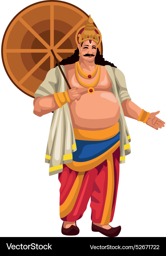 King mahabali with umbrella Royalty Free Vector Image