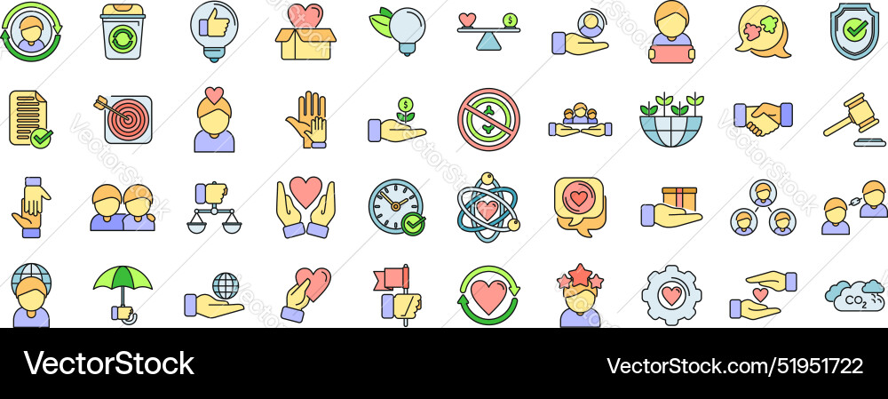 Social responsibility icons set color line Vector Image