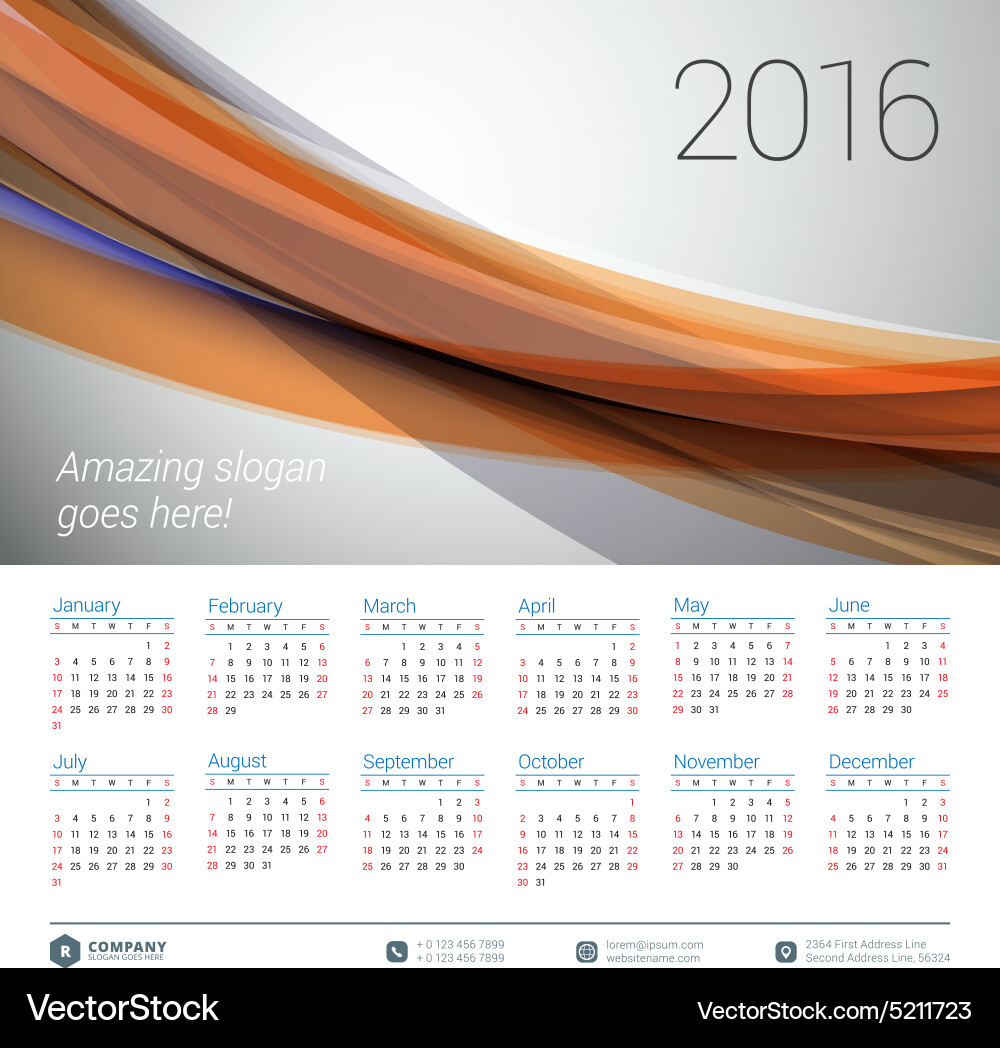 Calendar 2016 design template week starts sunday Vector Image