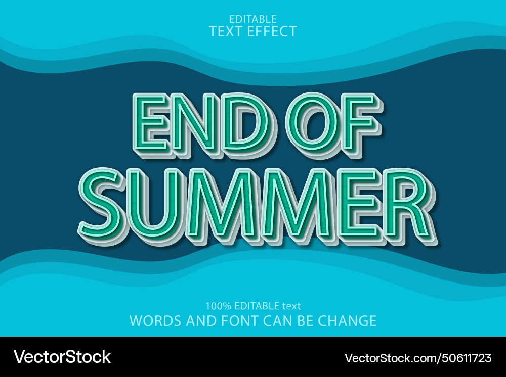 End of summer editable text effect emboss cartoon Vector Image