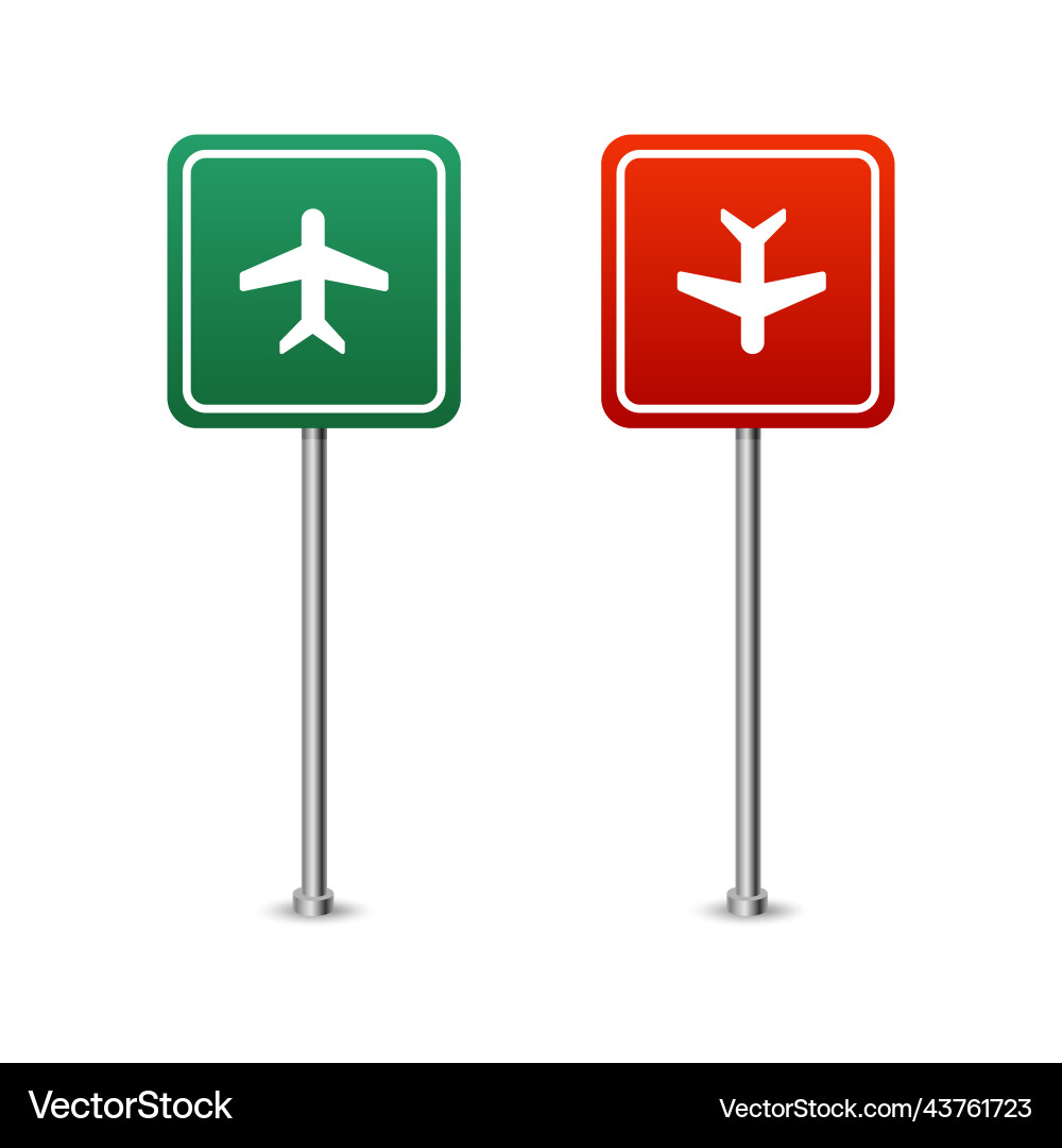 Green and red highway sign with a plane board Vector Image