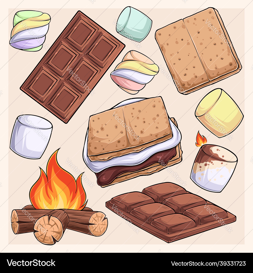Hand drawn delicious smore collection Royalty Free Vector