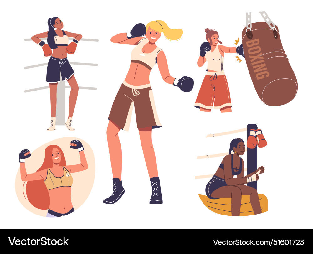 Women engaged in boxing practice and training Vector Image