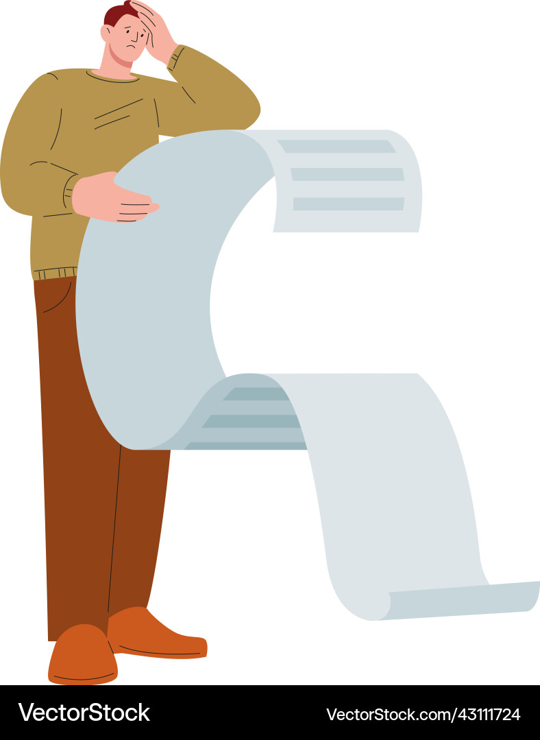 Adult with document scared man look at bill Vector Image