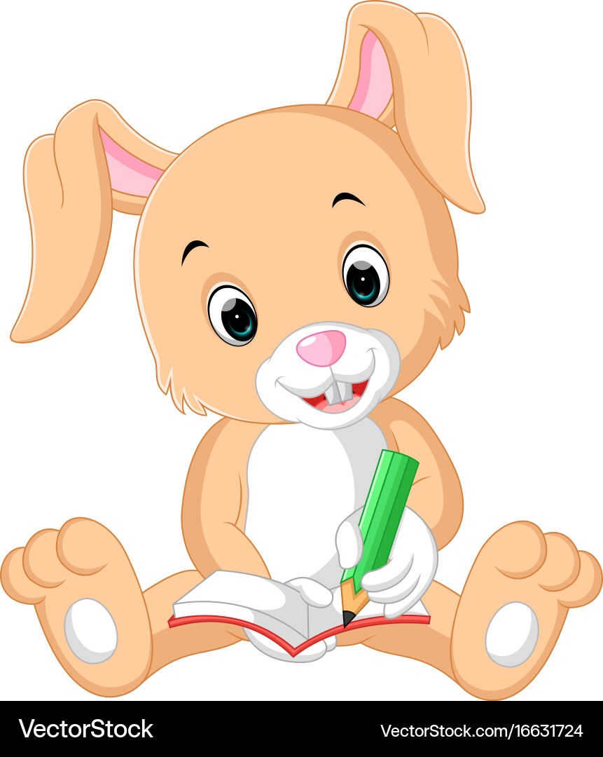 Rabbit writing on the book cartoon Royalty Free Vector Image