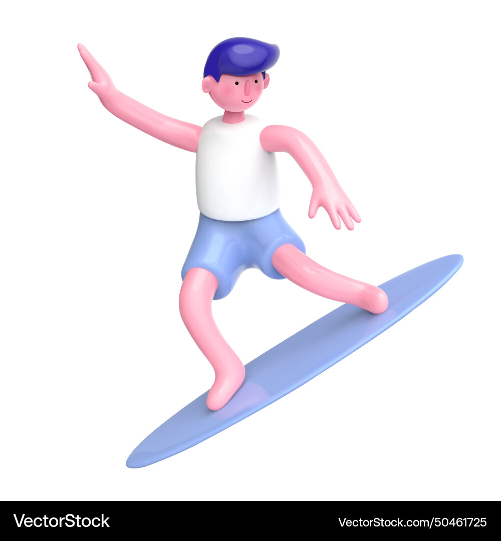 3d cartoon surfer character Royalty Free Vector Image