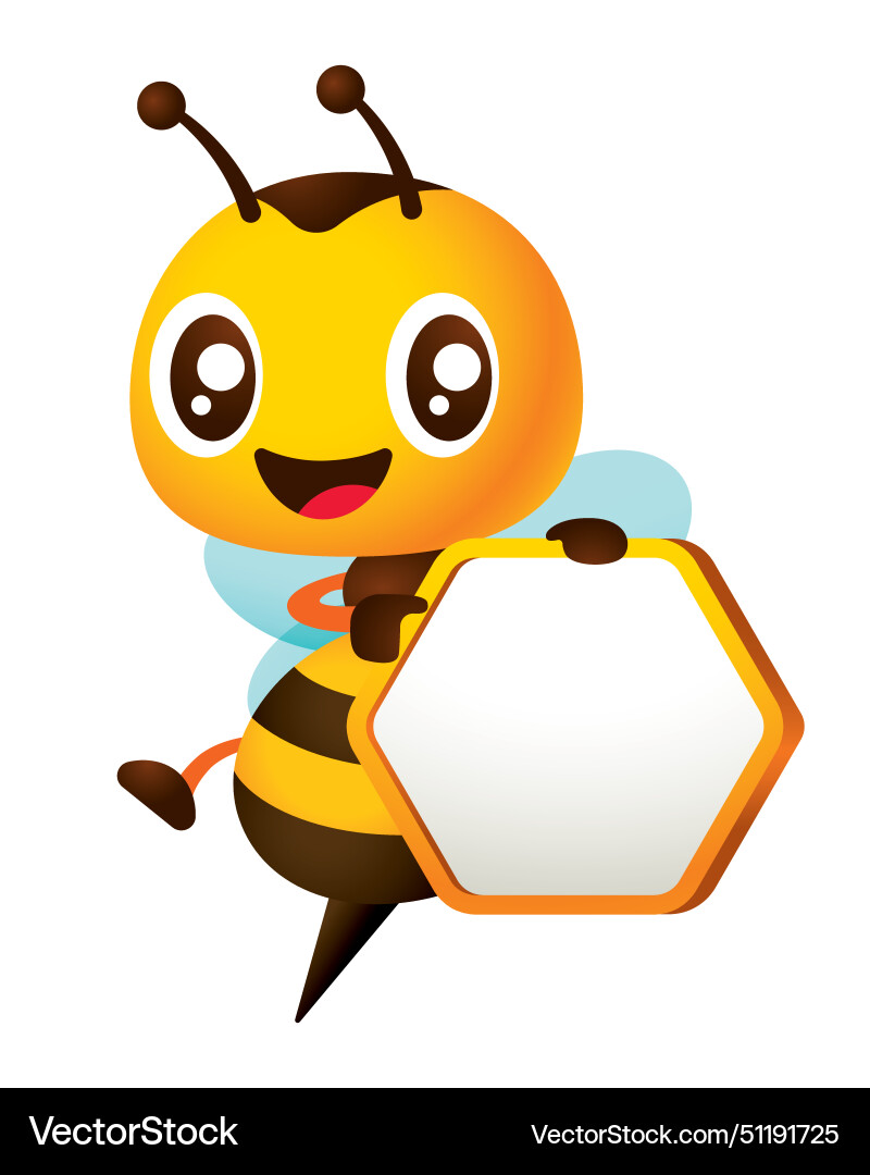 Cartoon bee point finger on signboard Royalty Free Vector