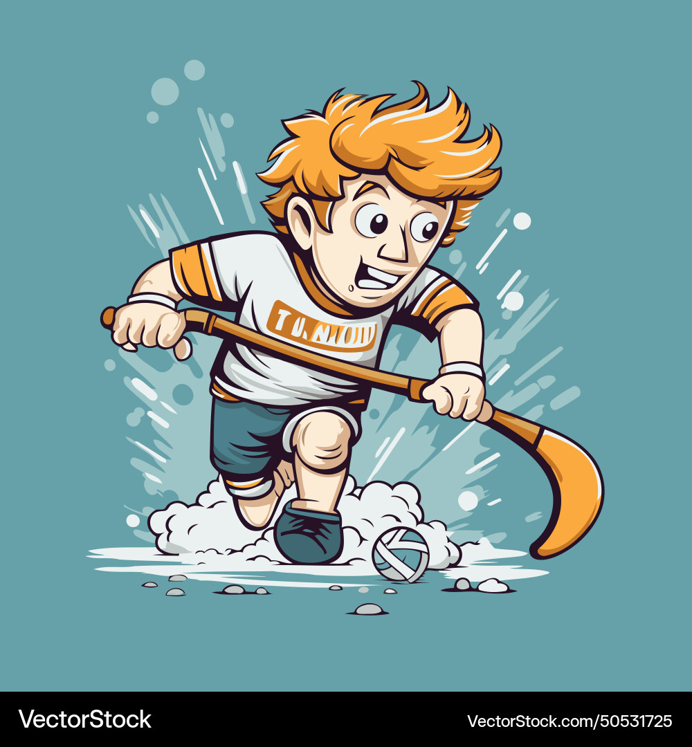 Cartoon boy playing hockey Royalty Free Vector Image