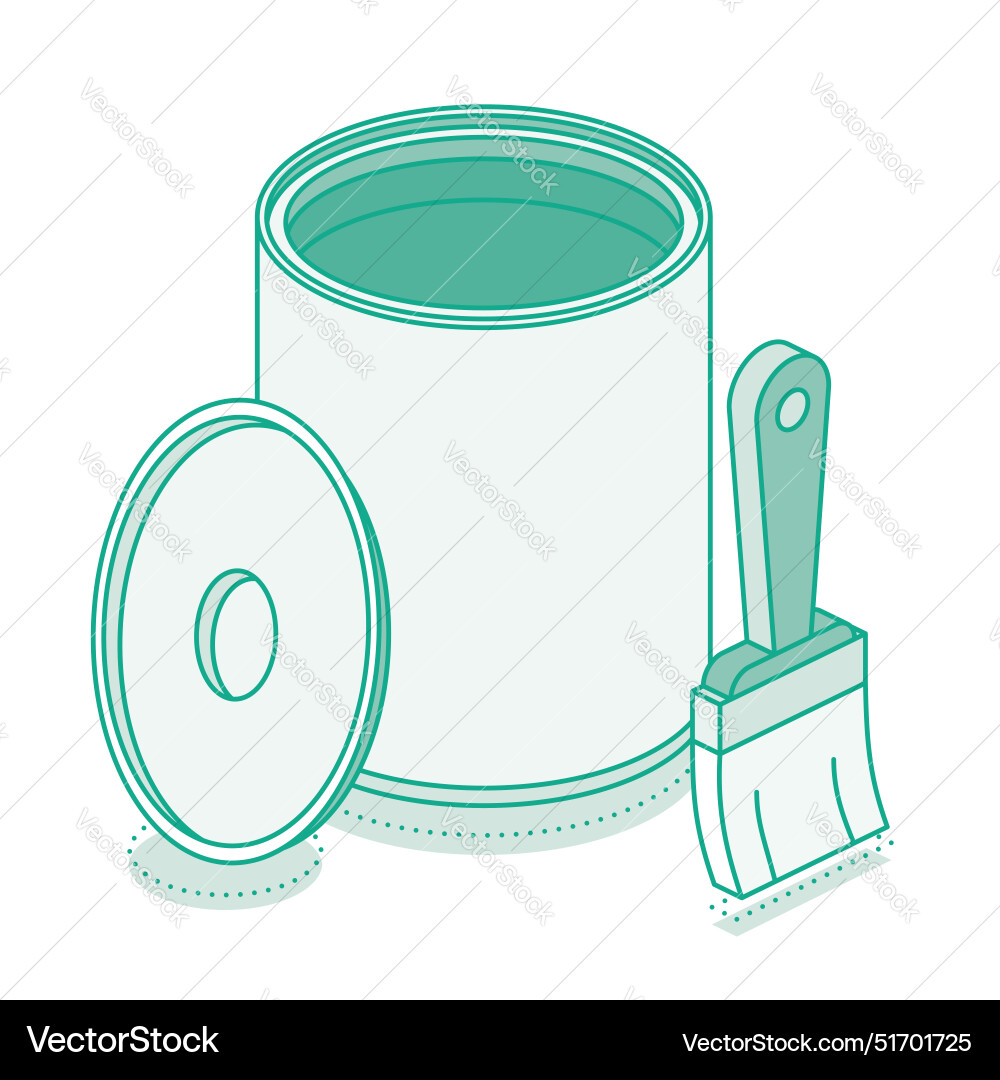 Isometric paint brush with open can and cap Vector Image