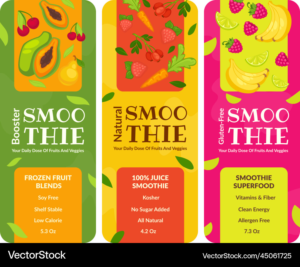 Smoothie labels for packages organic products Vector Image