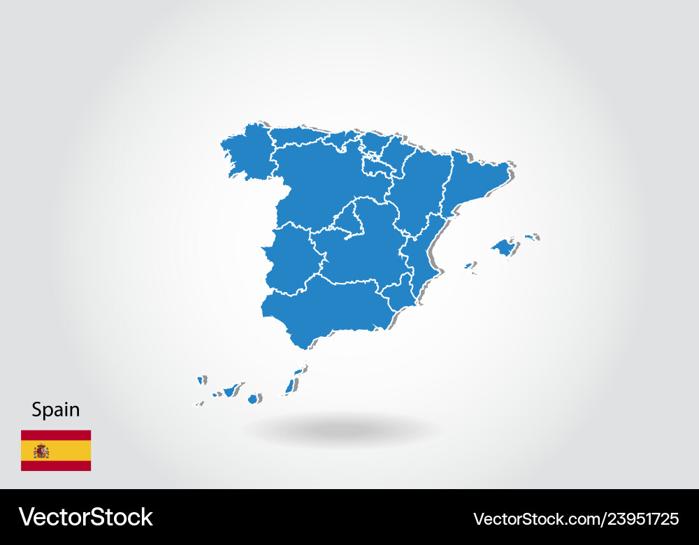 Spain map design with 3d style blue Royalty Free Vector