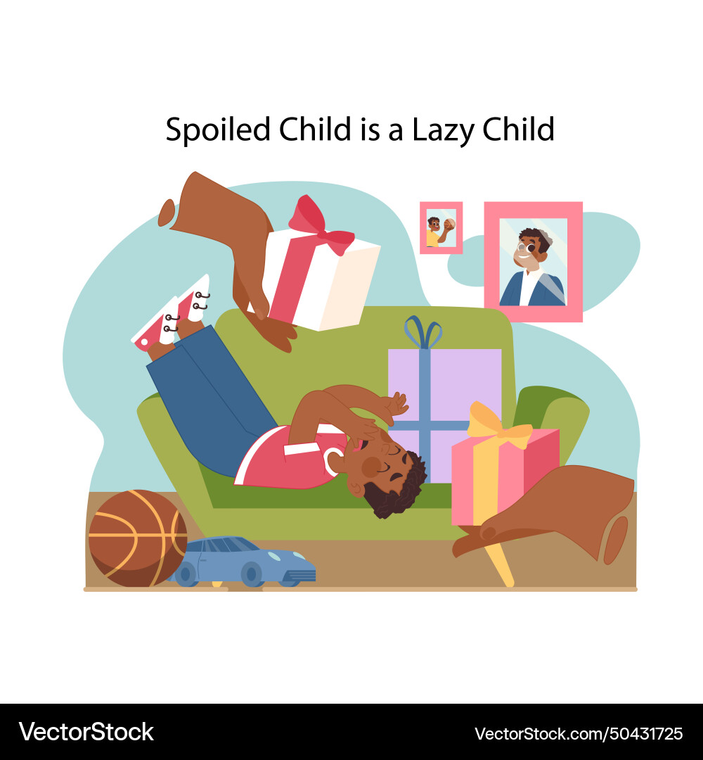 Spoiled and lazy child concept flat Royalty Free Vector
