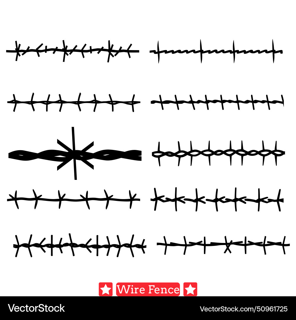 Wire fence graphics pack diverse silhouettes Vector Image