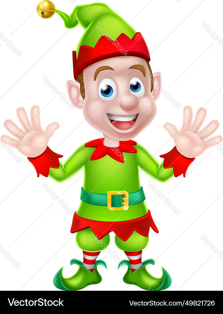 Cartoon christmas elf waving Royalty Free Vector Image