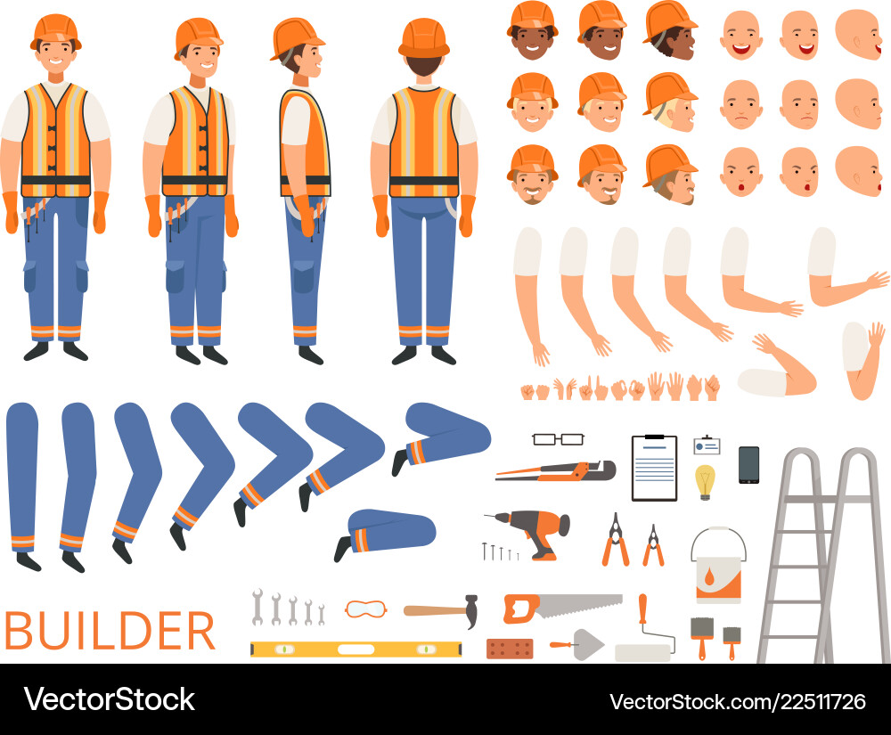 Construction Worker Character Set Royalty Free Vector Image