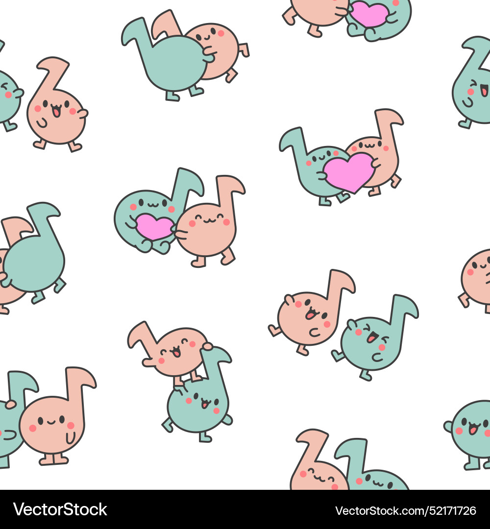 Cute couple kawaii music notes seamless pattern Vector Image
