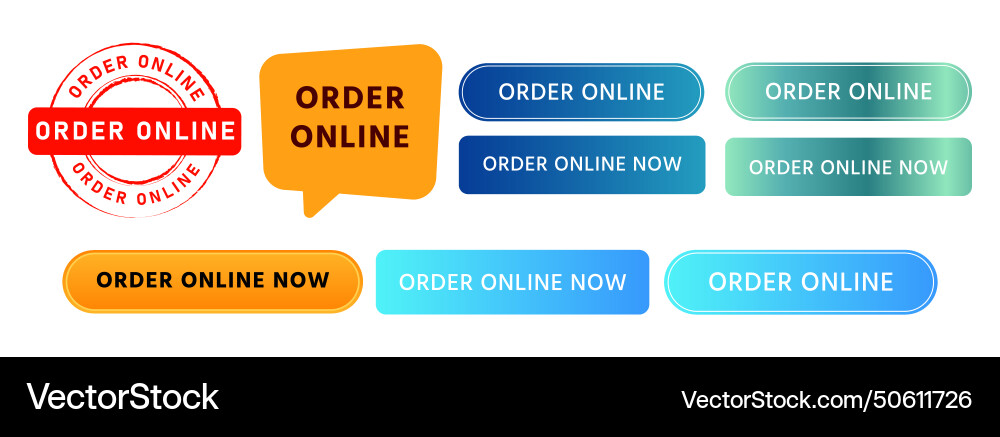 Order online stamp speech bubble and button Vector Image