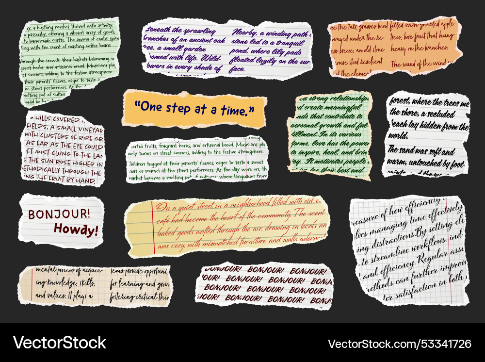 Ripped paper strips with handwritten text Vector Image