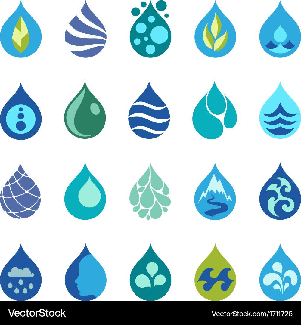 Water drop icons and design elements Royalty Free Vector