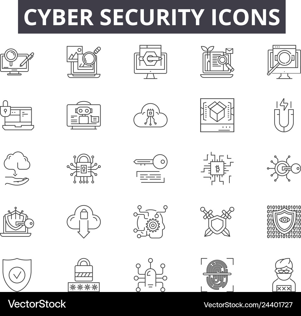 Cyber security line icons for web and mobile Vector Image
