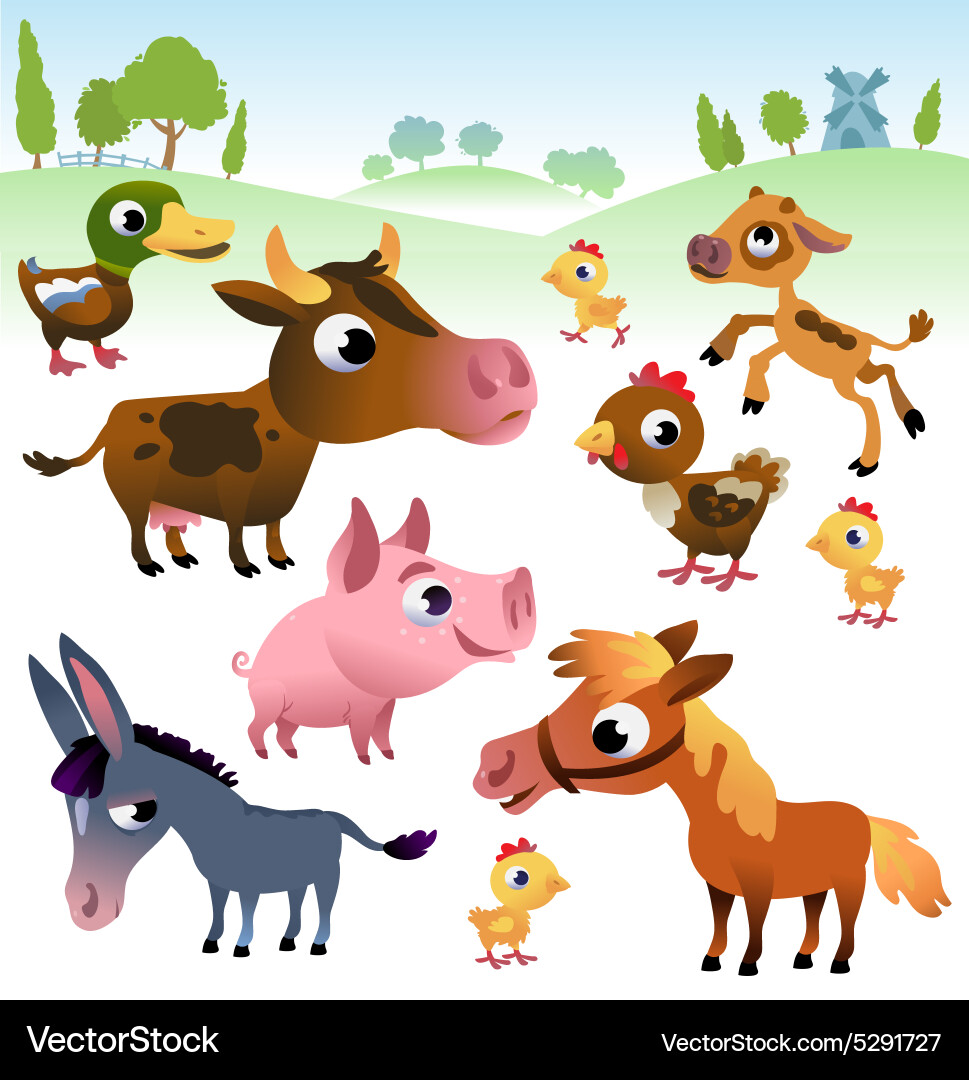 Farm animals set Royalty Free Vector Image - VectorStock