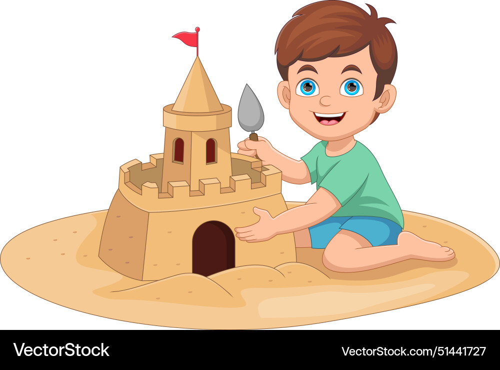 Little boy making sand cast Royalty Free Vector Image