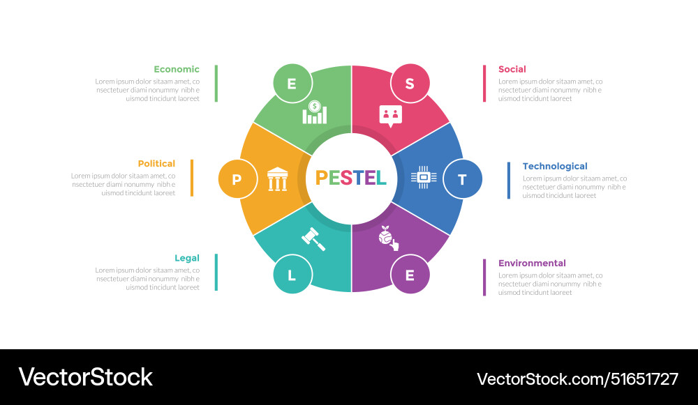 Pestel analysis infographics template diagram Vector Image