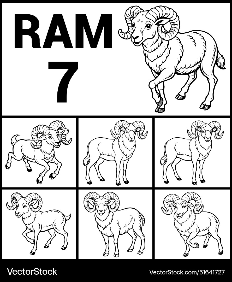 Ram outline set detailed – Royalty-Free Vector | VectorStock