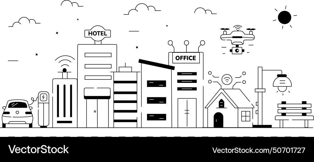 Smart city linear icon Royalty Free Vector Image