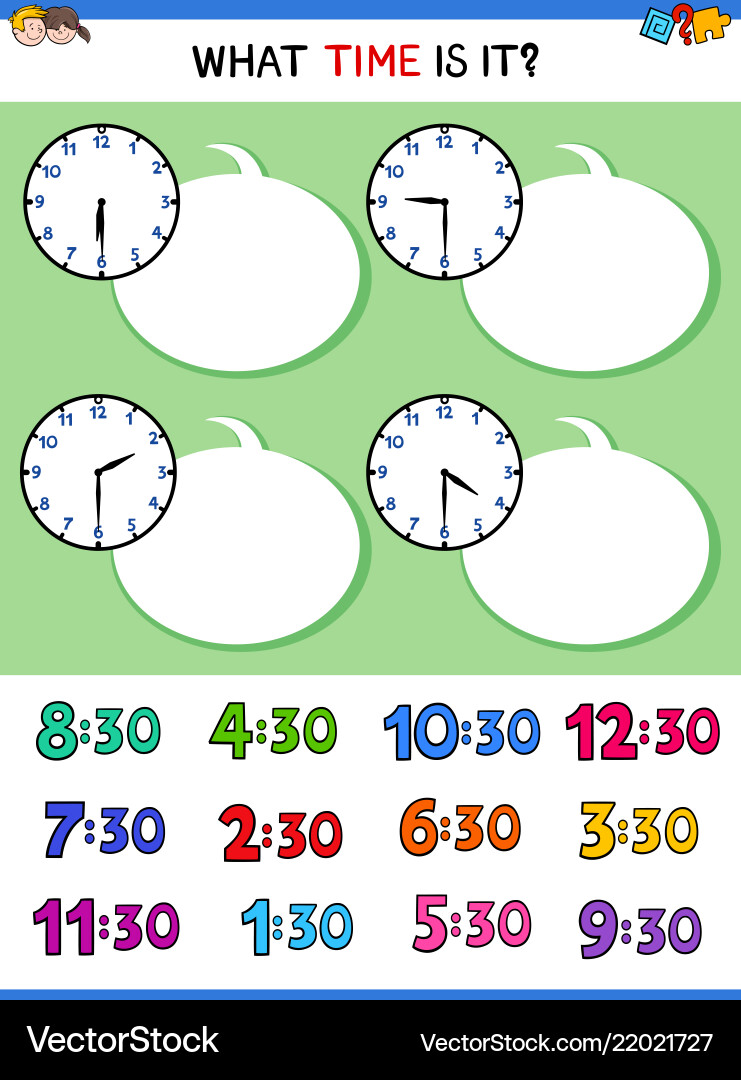 Telling time with clock face educational activity Vector Image