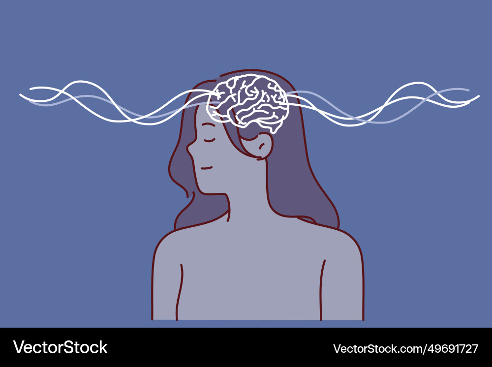 Woman uses telepathy posing with waves spreading Vector Image