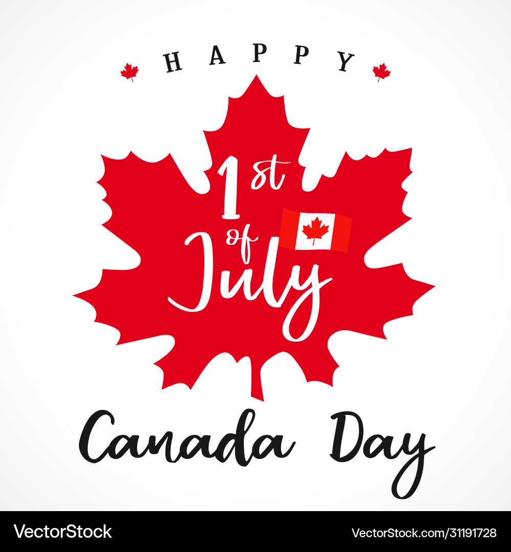 1 st july canada day lettering on maple leaf Vector Image