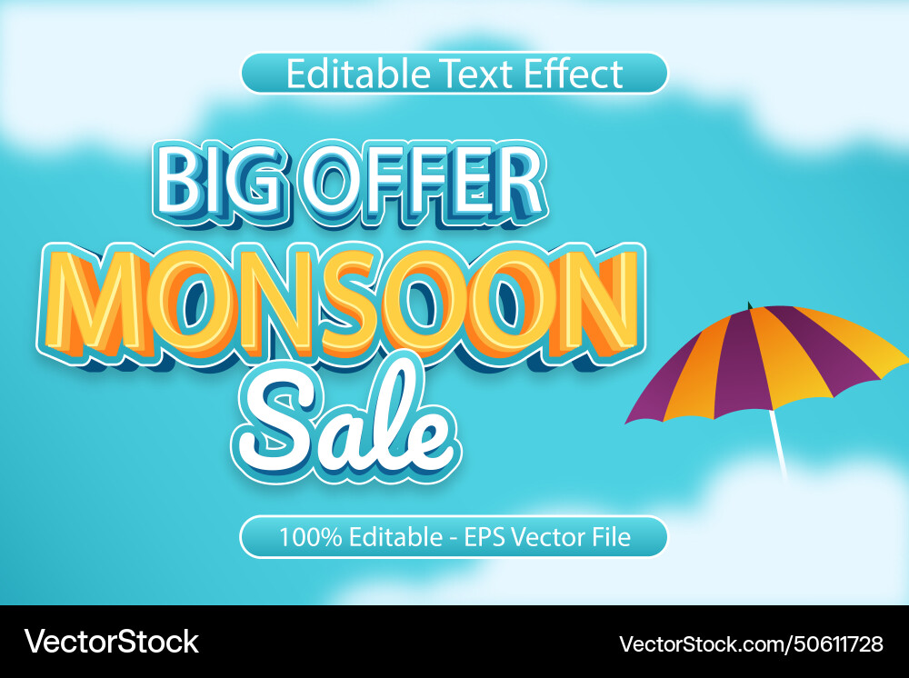 Big offer monsoon sale editable text effect 3 Vector Image