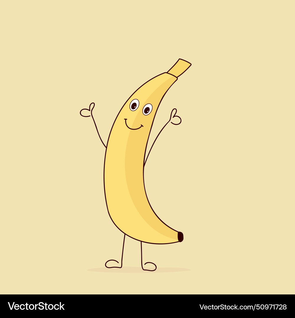 Cute banana cartoon character smiling fruit Vector Image