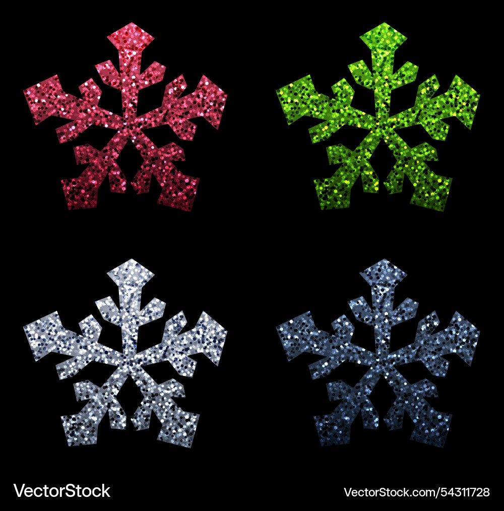 Glittery red green silver and blue snowflakes Vector Image