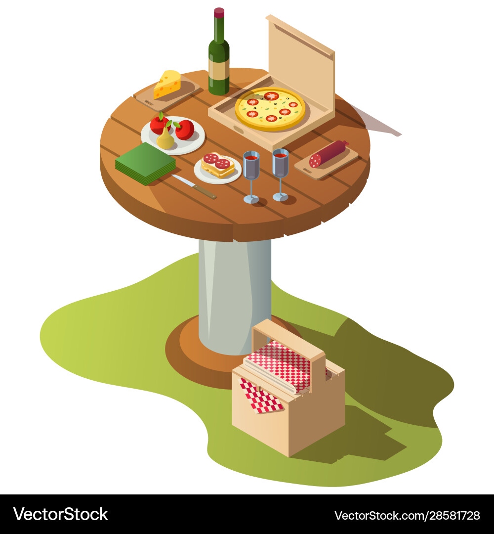 Isometric Picnic Table with Food Royalty Free Vector Image
