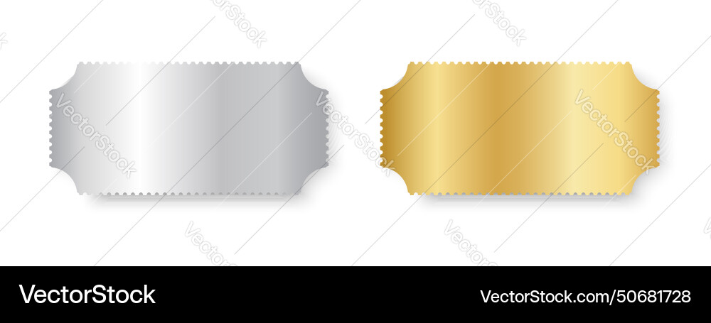 Silver and gold tickets mockups shining metallic Vector Image