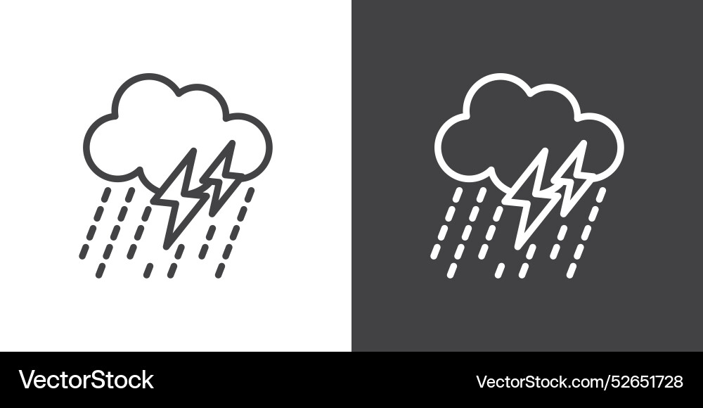 Thunderstorm icon flat set outline Royalty Free Vector Image