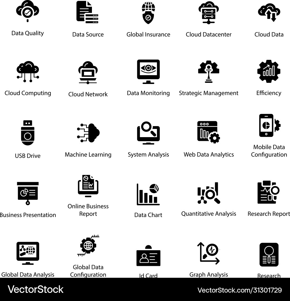 Data analytics solid icons pack Royalty Free Vector Image