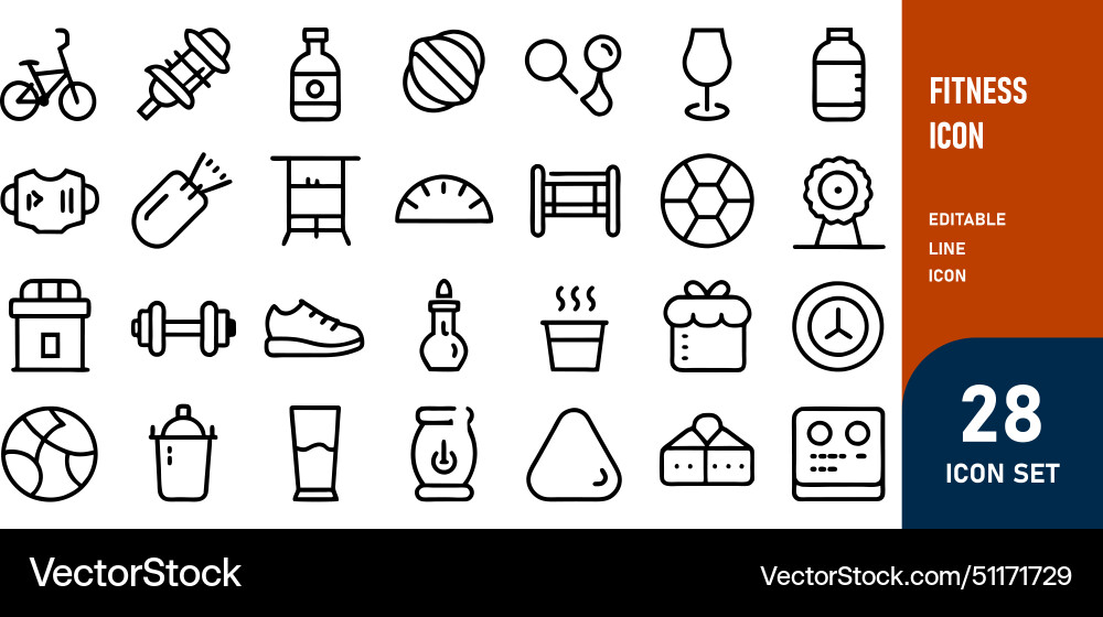 Fitness line editable icons set Royalty Free Vector Image