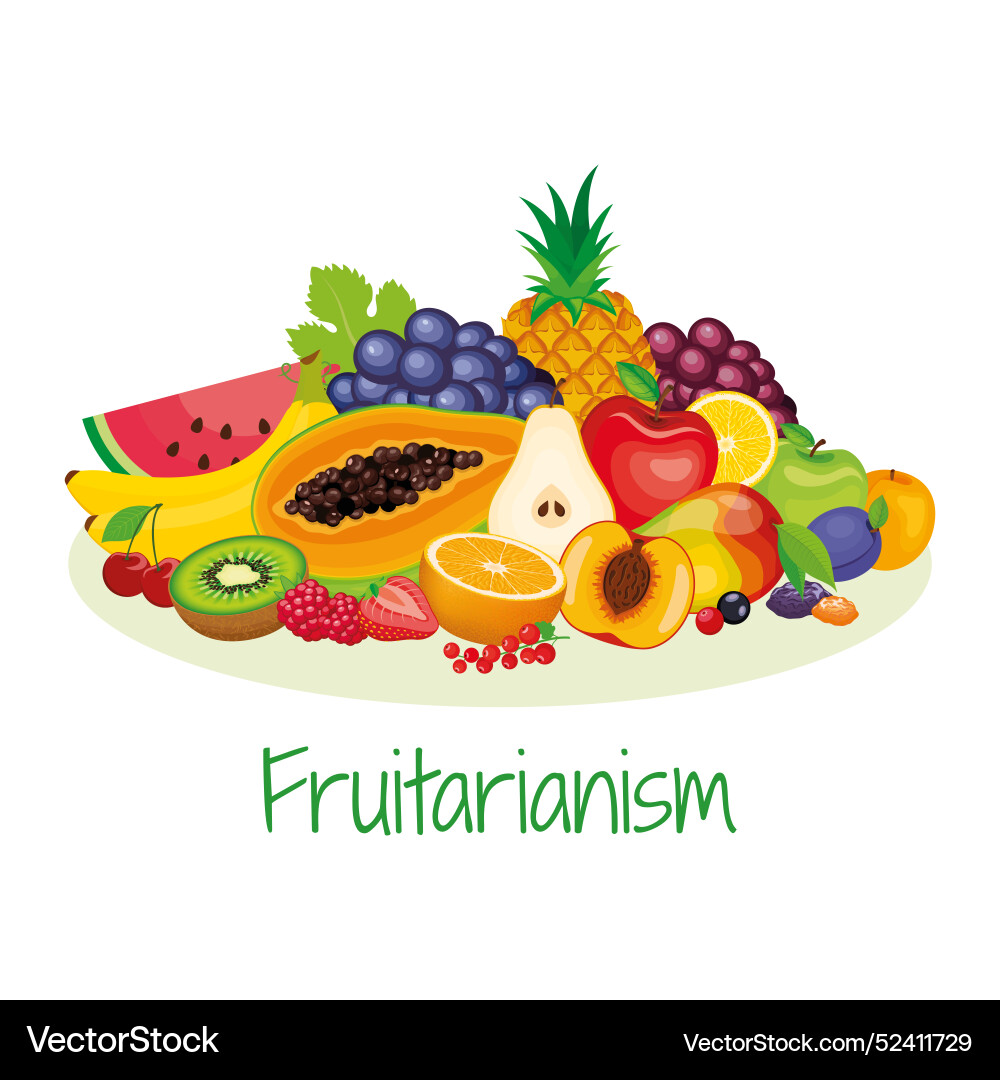 Fruitarianism diet food icon set Royalty Free Vector Image