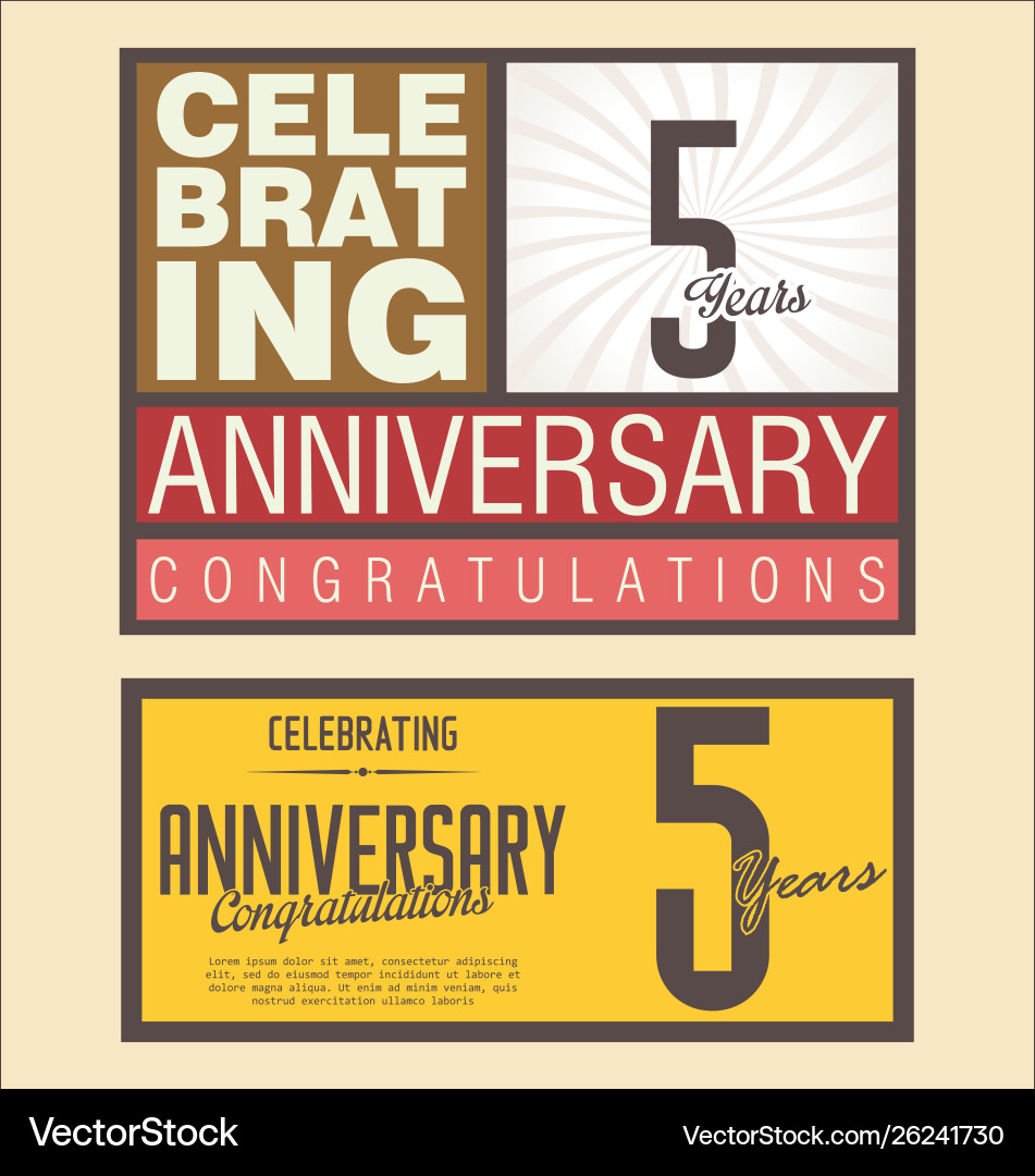 Anniversary retro background 5 years Royalty Free Vector