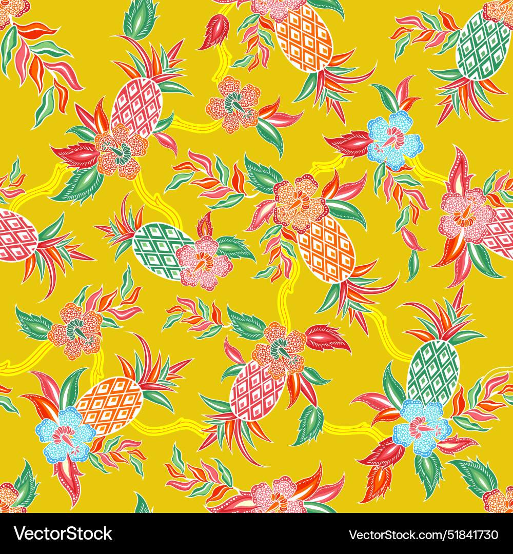 Batik seamless pattern nanas subang cerah Vector Image