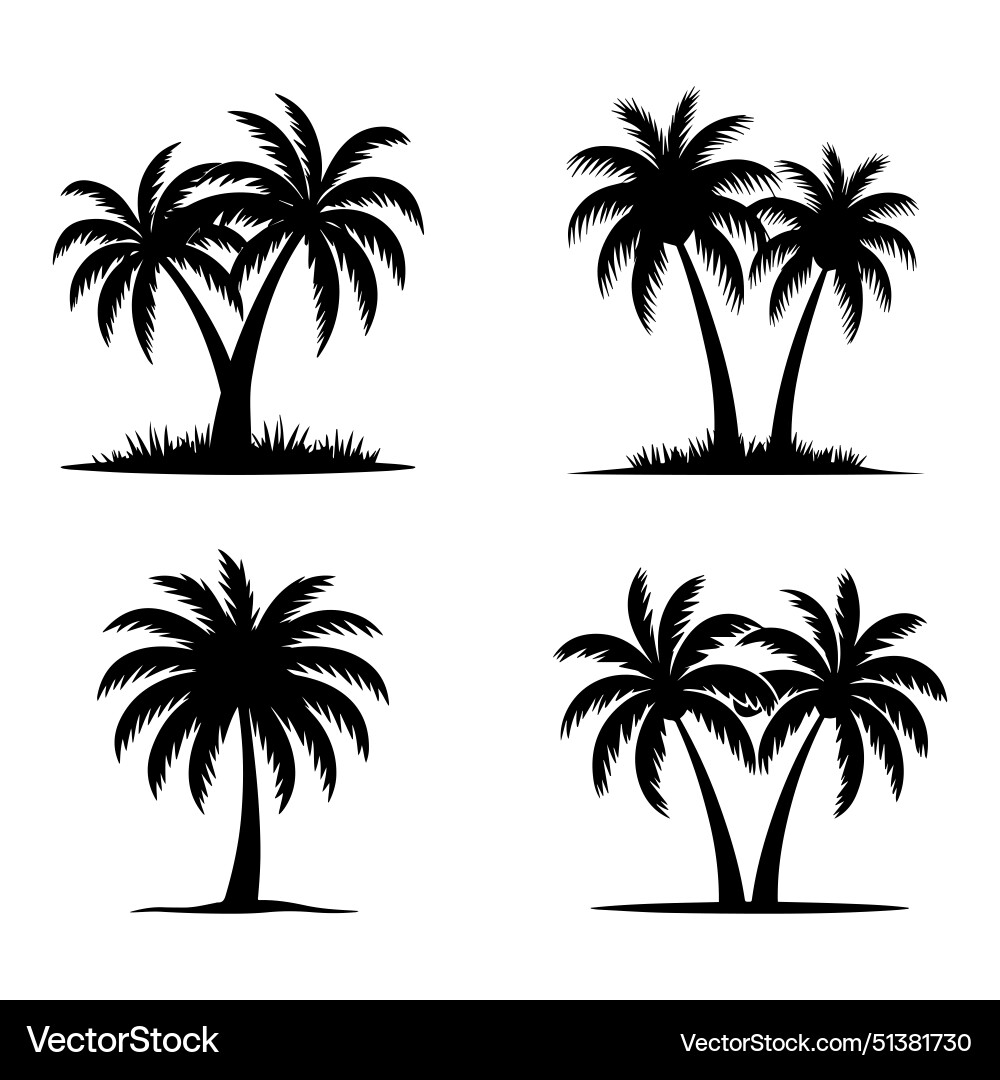 Black palm trees set isolated on white background Vector Image