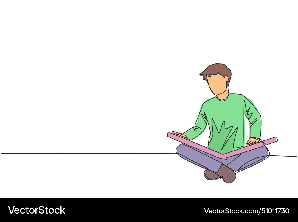 Continuous one line drawing man sit down and put Vector Image
