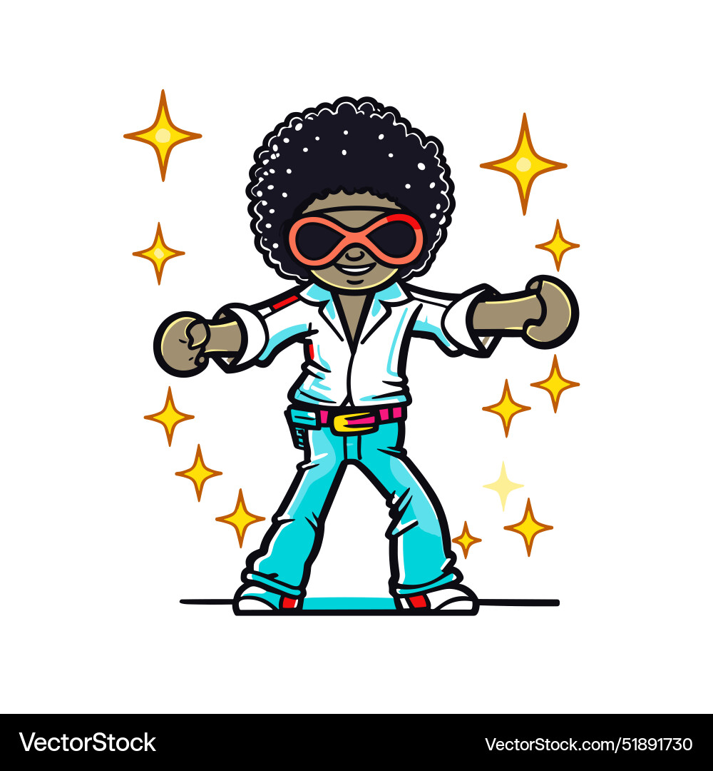 Funky disco dancer cartoon with afro and sparkles Vector Image