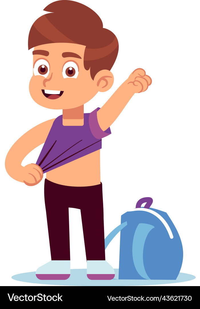 Kid dressing for school in morning happy Vector Image